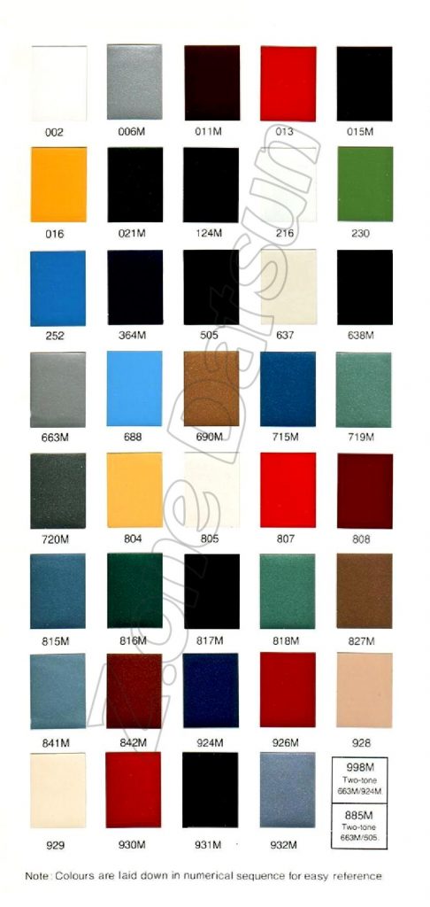 CODES PEINTURE – Z.ONE – ZONE DATSUN.FR